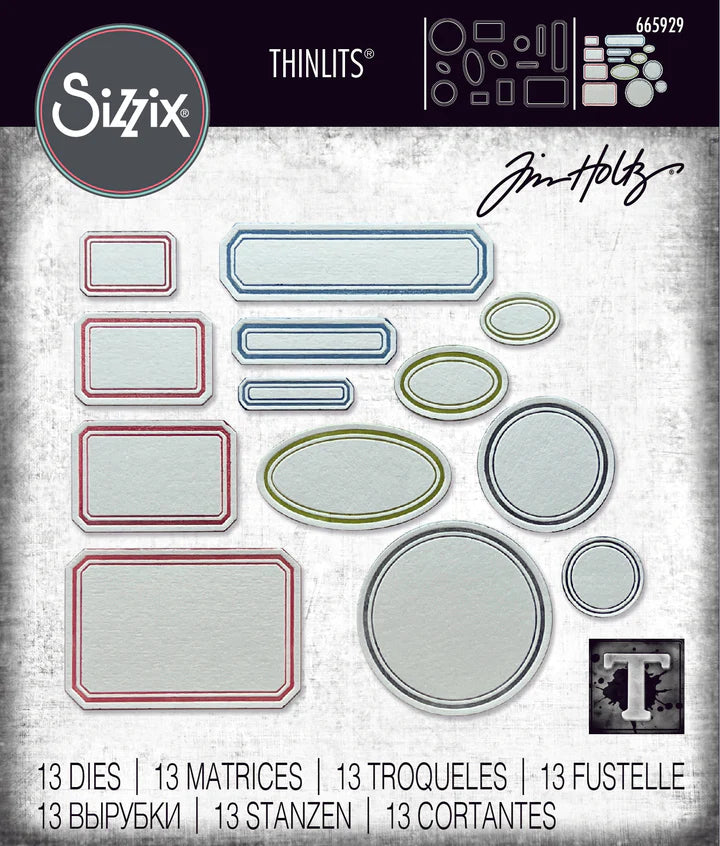 Sizzix by Tim Holtz Vintage Labels Thinlits Dies 13 Pieces