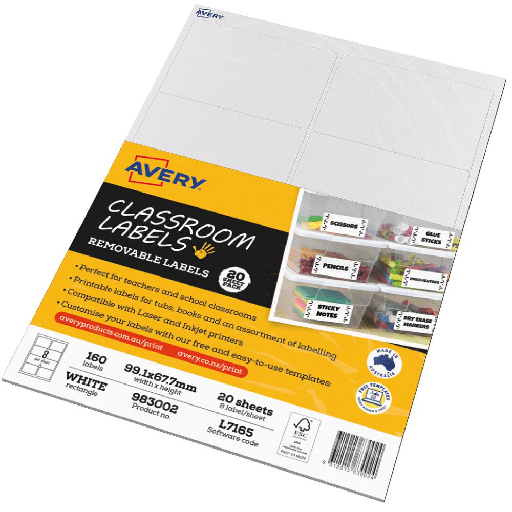 Avery Classroom Labels 1up 20 Sheets | Hobby Land