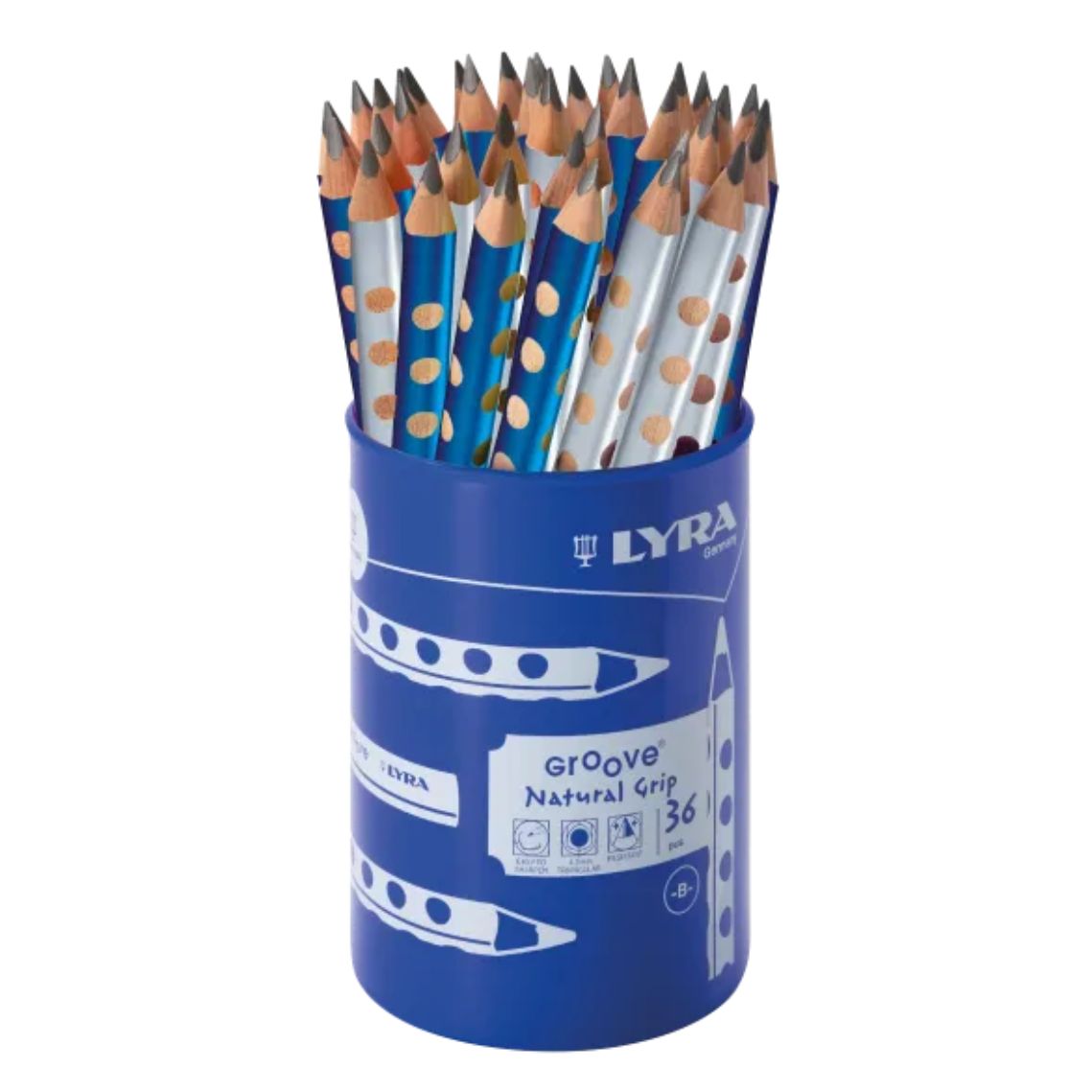 Lyra Groove Graphite Metal Blue/Silver Pencils Pot of 36