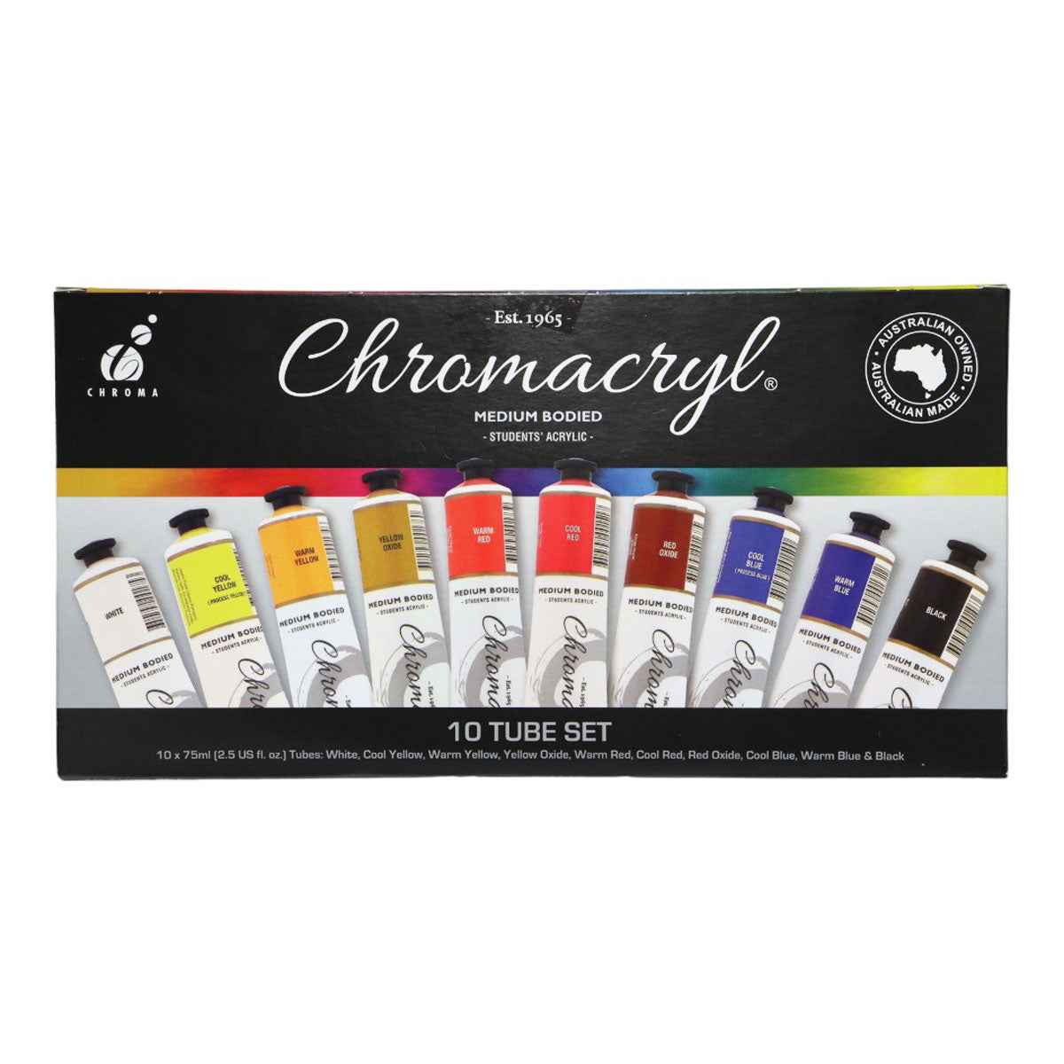 Chromacryl Acrylic Paints Set of 10 X 75ml | Hobby Land