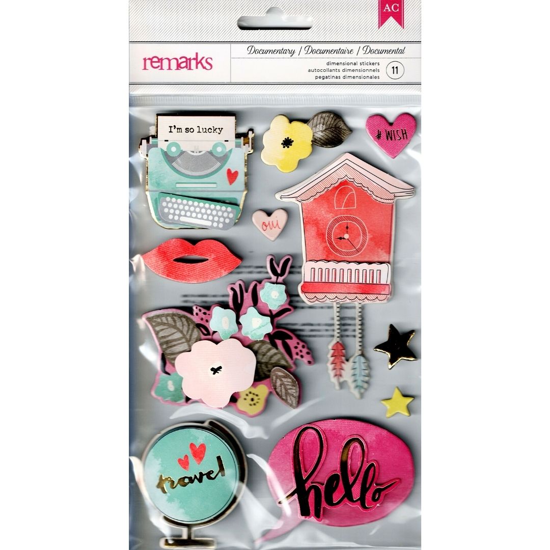 American Crafts Remarks Documentary 11 Piece 3D Sticker Pack
