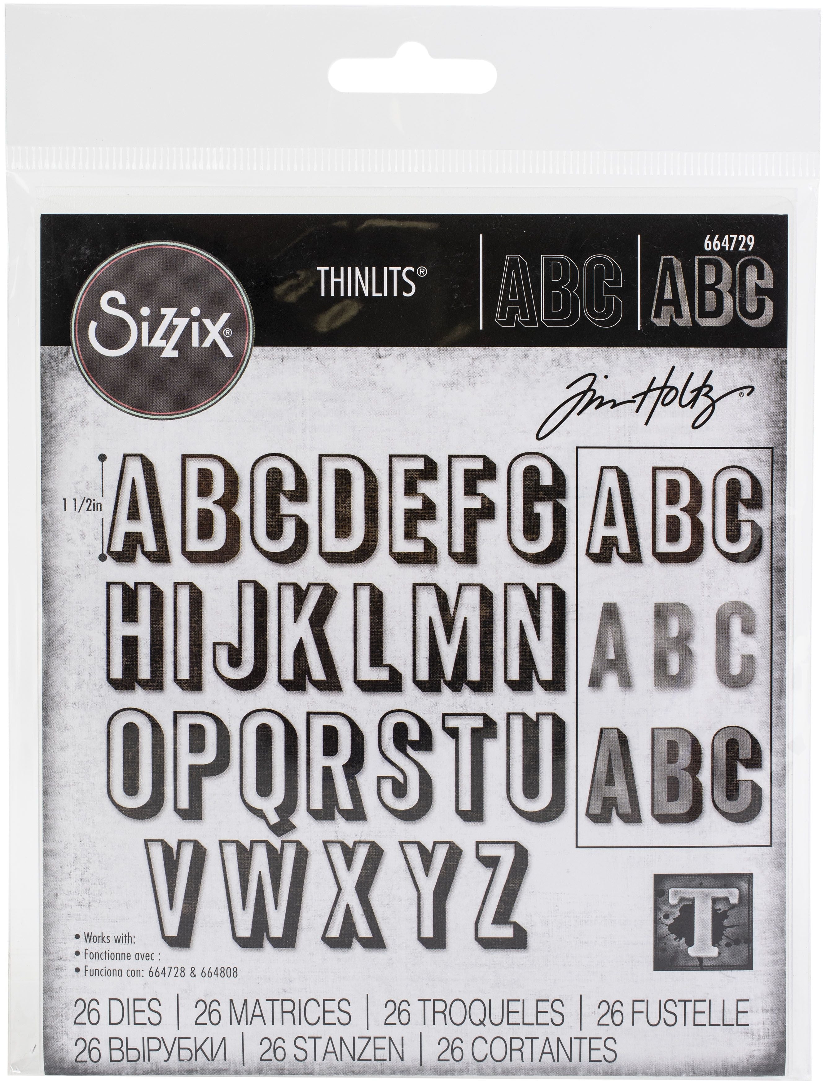 Sizzix by Tim Holtz Alphanumeric Shadow Uppercase Thinlits Dies 26 Pie
