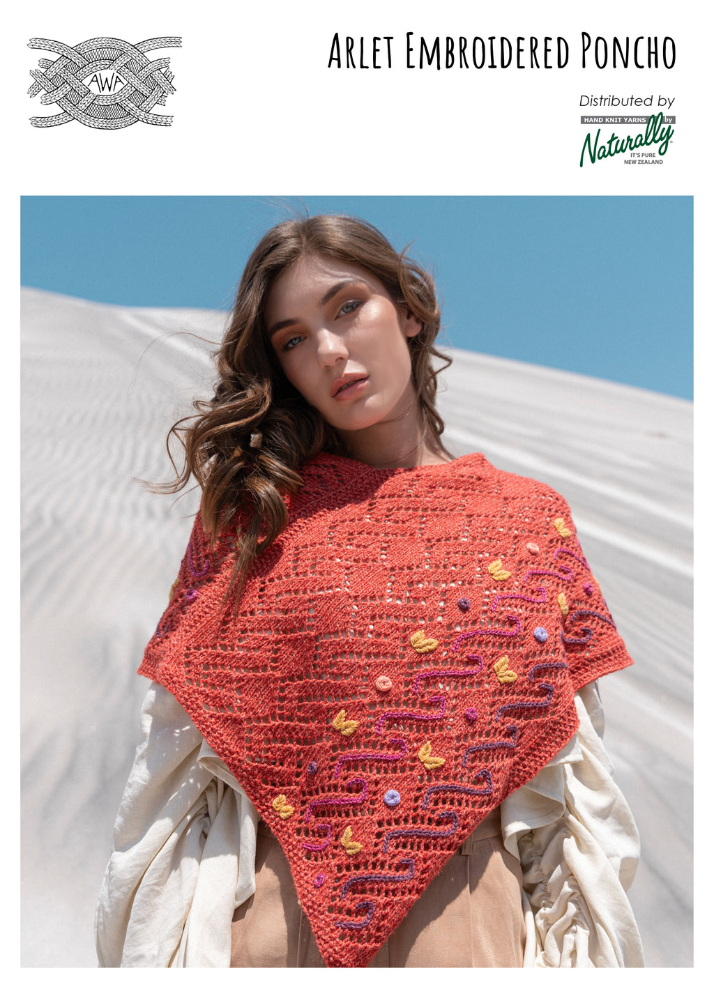 Arlet Knitting Pattern - Womens Embroidered Poncho OS 8ply Yarn