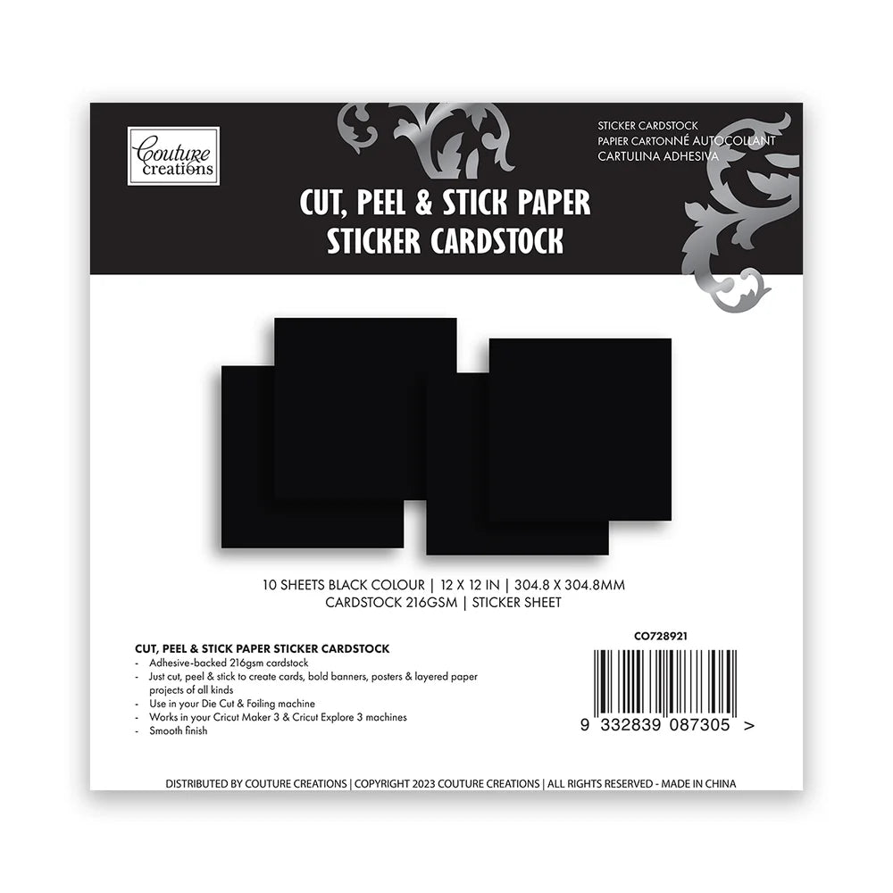 Couture Creations 12x12" 216gsm Cut, Peel & Stick Cardstock Pack of 10