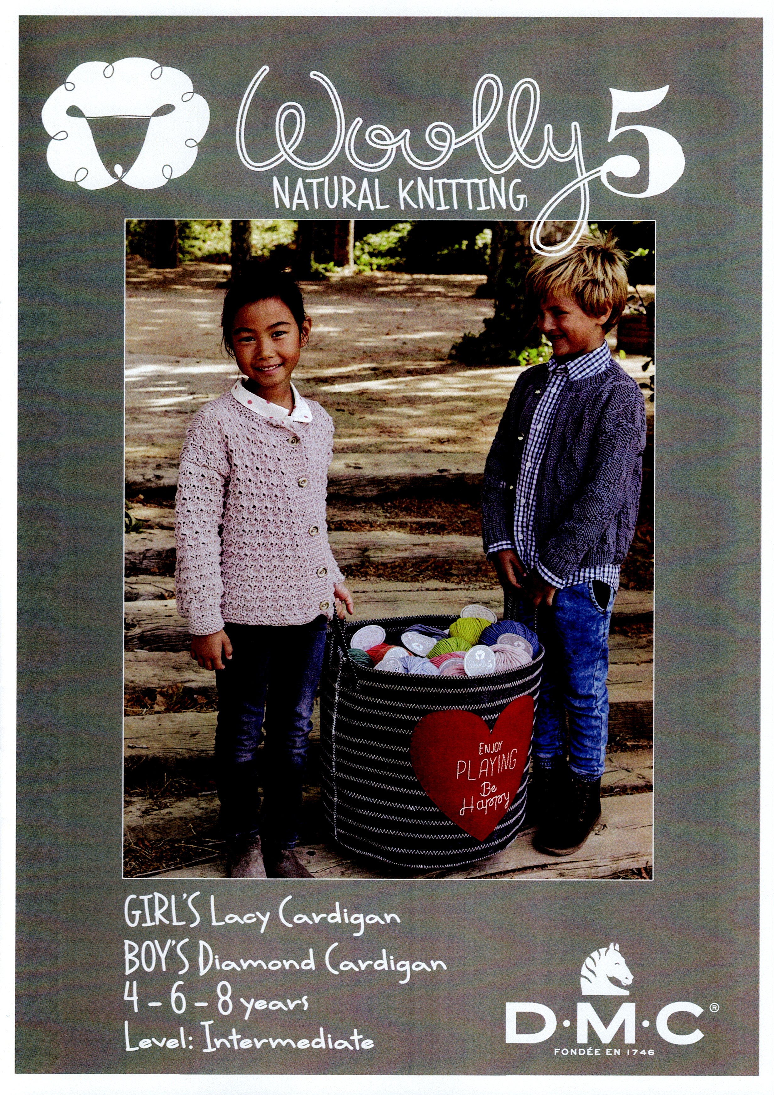 DMC Woolly 5 Pattern Leaflet - Girls Lacy Cardigan & Boys Diamond Card