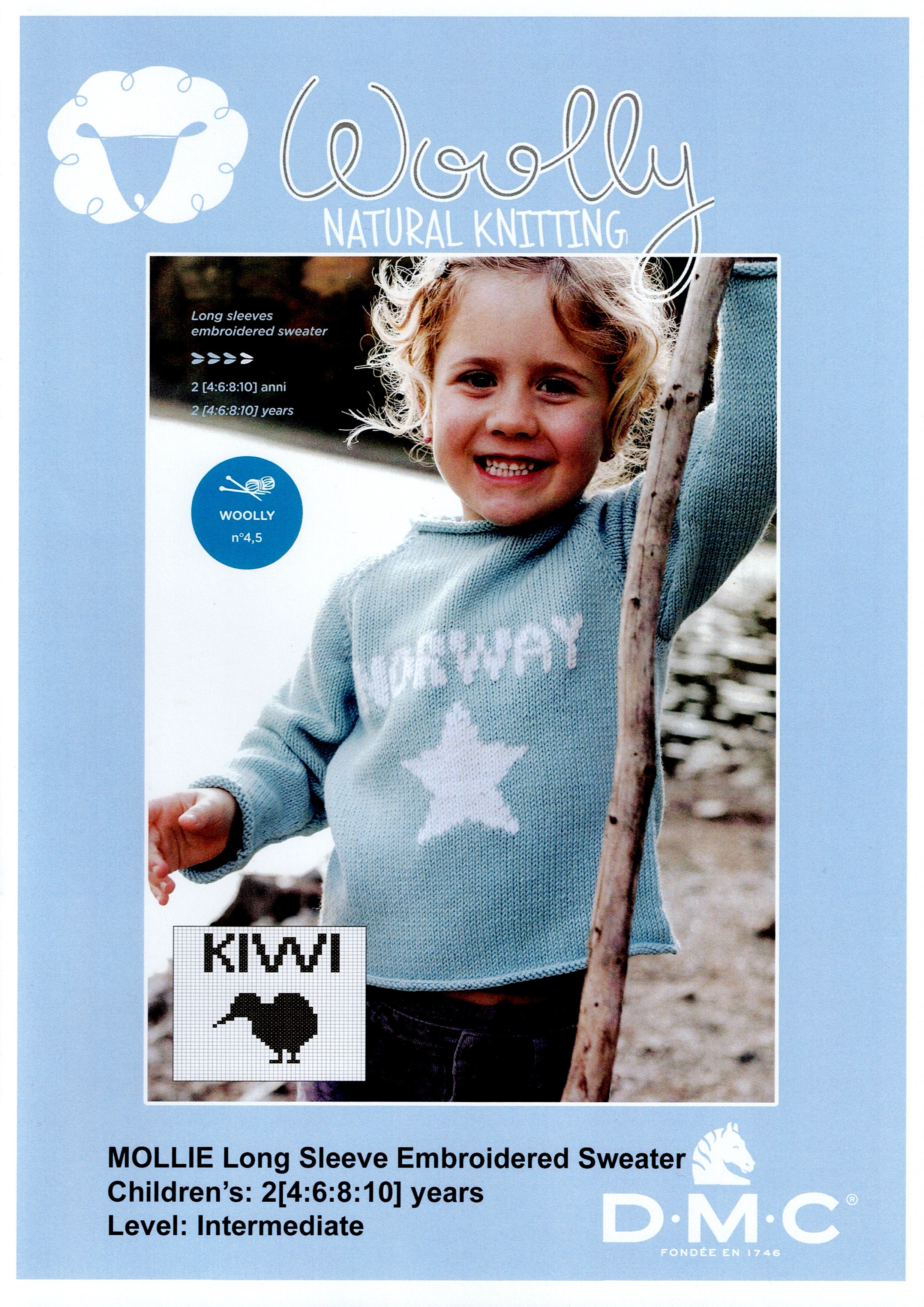 DMC Woolly Merino Pattern Leaflet - Mollie Kids Kiwi Embroidered Sweat