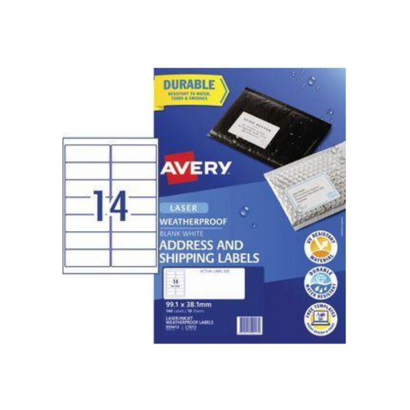 Avery L7073 Weatherproof Label - 14up 99.1x38.1mm 10 Sheets | Hobby Land