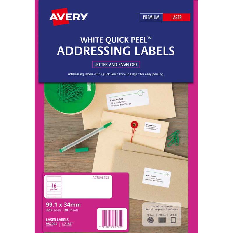 Avery Addressing Laser Labels L7162-20 20 Sheets | Hobby Land