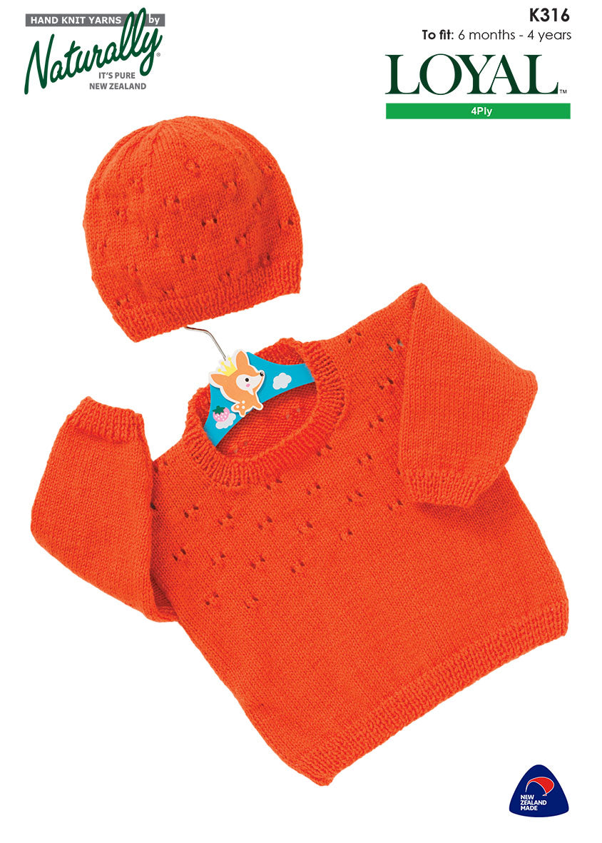 Knitting Pattern K316 - Kids Sweater & Hat 6 Months to 4 Years 4ply Ya